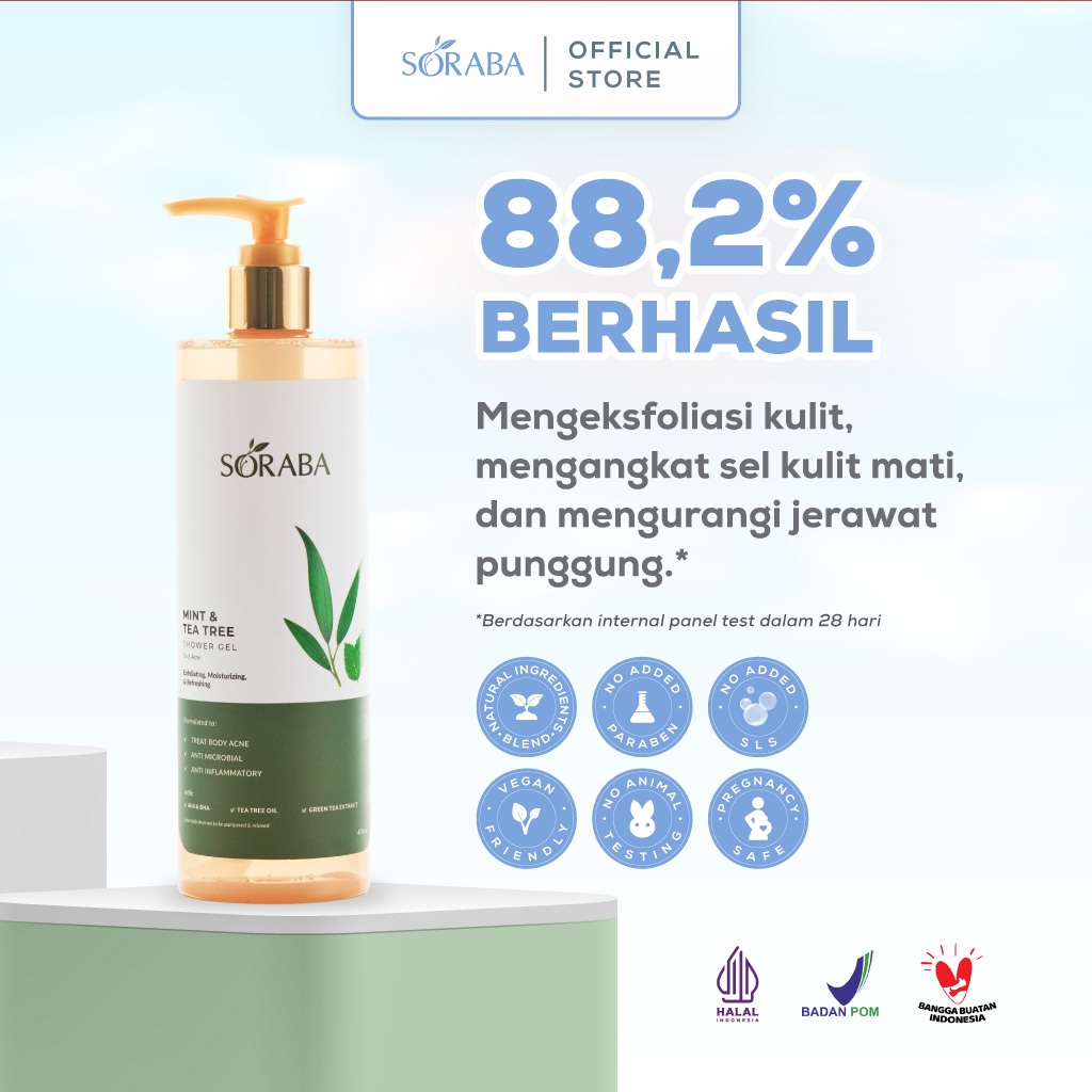 Jual SORABA Acne In Shower Treatment Mint & Tea Tree |Natural AHA BHA ...