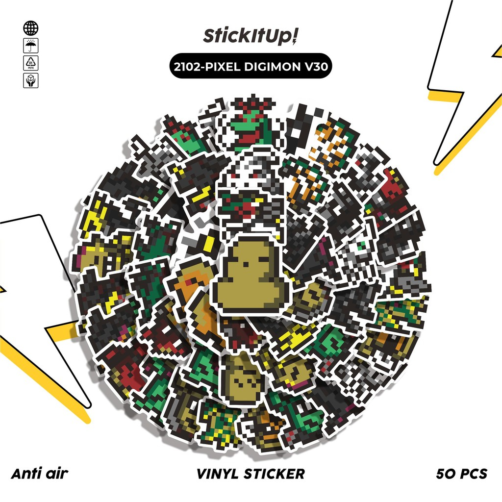 Jual COD 50 Pcs Stiker Pack PIXEL DIGIMON V30 Lucu Aesthetic Vynil ...