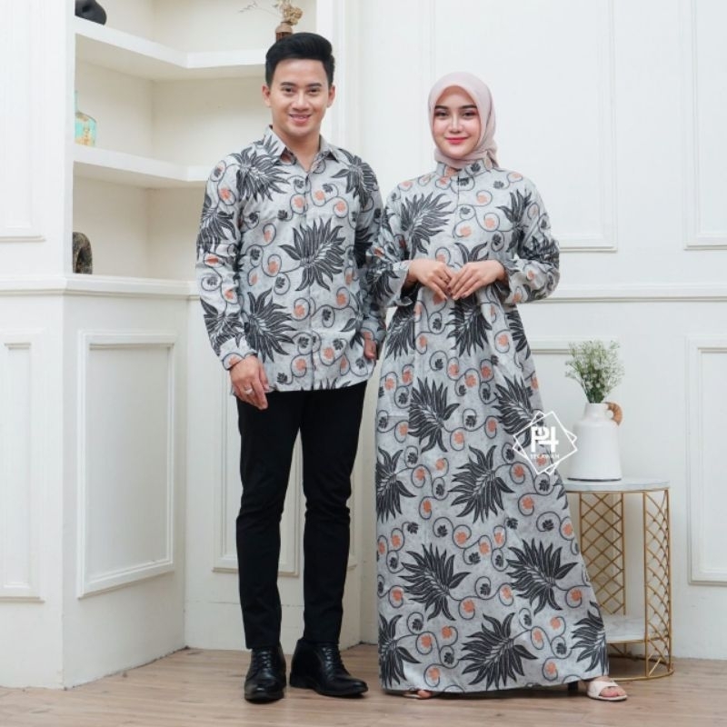 Jual Baju Couple Pasangan Kondangan Kekinian Motif Alam Series Batik Gamis Dan Kemeja Modern ...