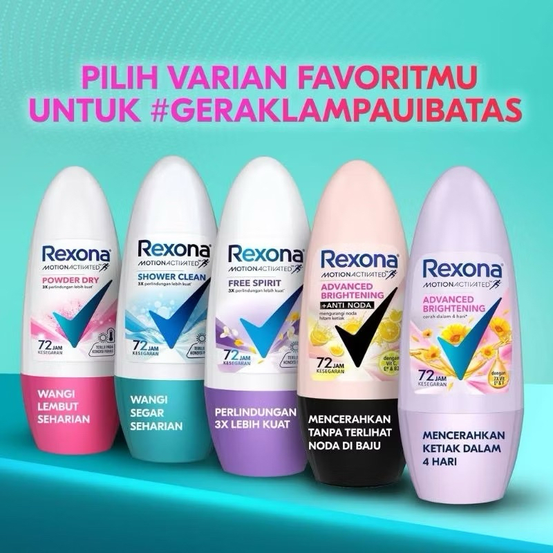 Jual Rexona Roll On (Deodorant Wanita Remaja) | Advanced Brightening | Smooth | Free Spirit ...