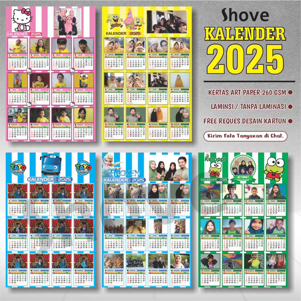 Jual Cetak Print Kalender Custom Foto 2025 12 Photo Karakter Kartun ...