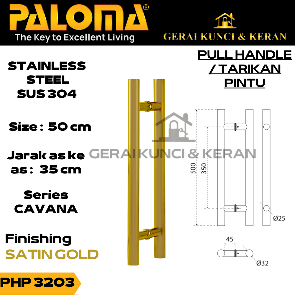 Jual Paloma PHP 3203 Pull Handle Tarikan Gagang Pintu Cavana 500 MM ...