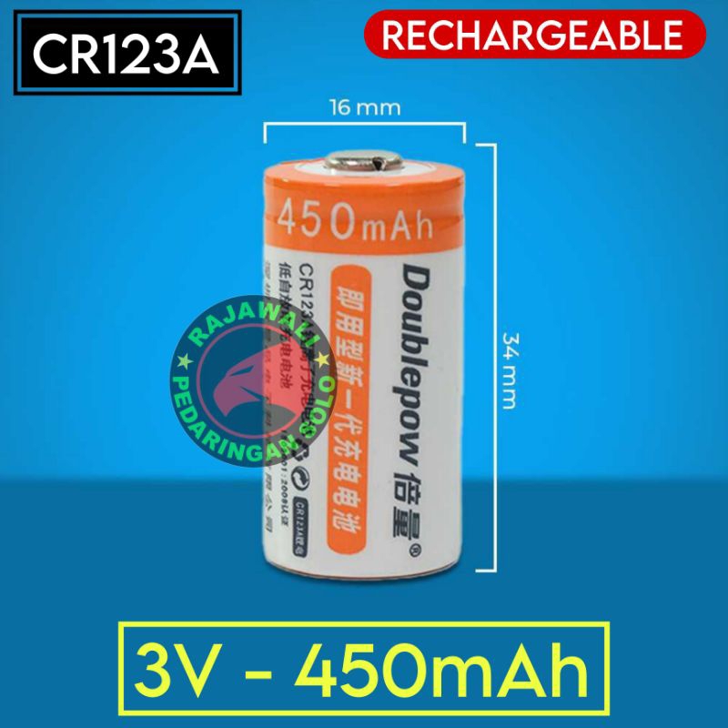 Jual BATERAI 3v CR123A Li-ion RECHARGEABLE BATRE 123A 3V 450mAh | Shopee Indonesia