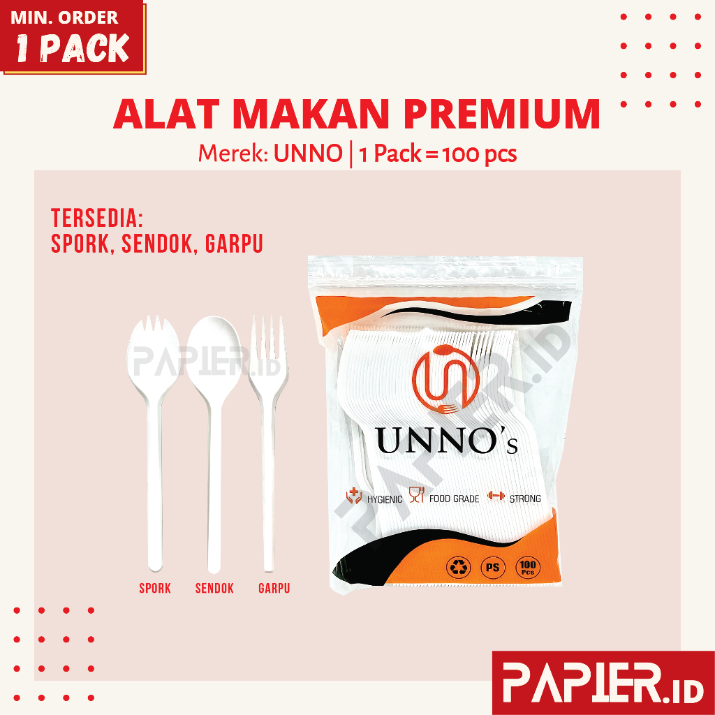 Jual (isi 100pcs) Alat Makan Plastik Premium UNNO Putih Susu isi 100 ...