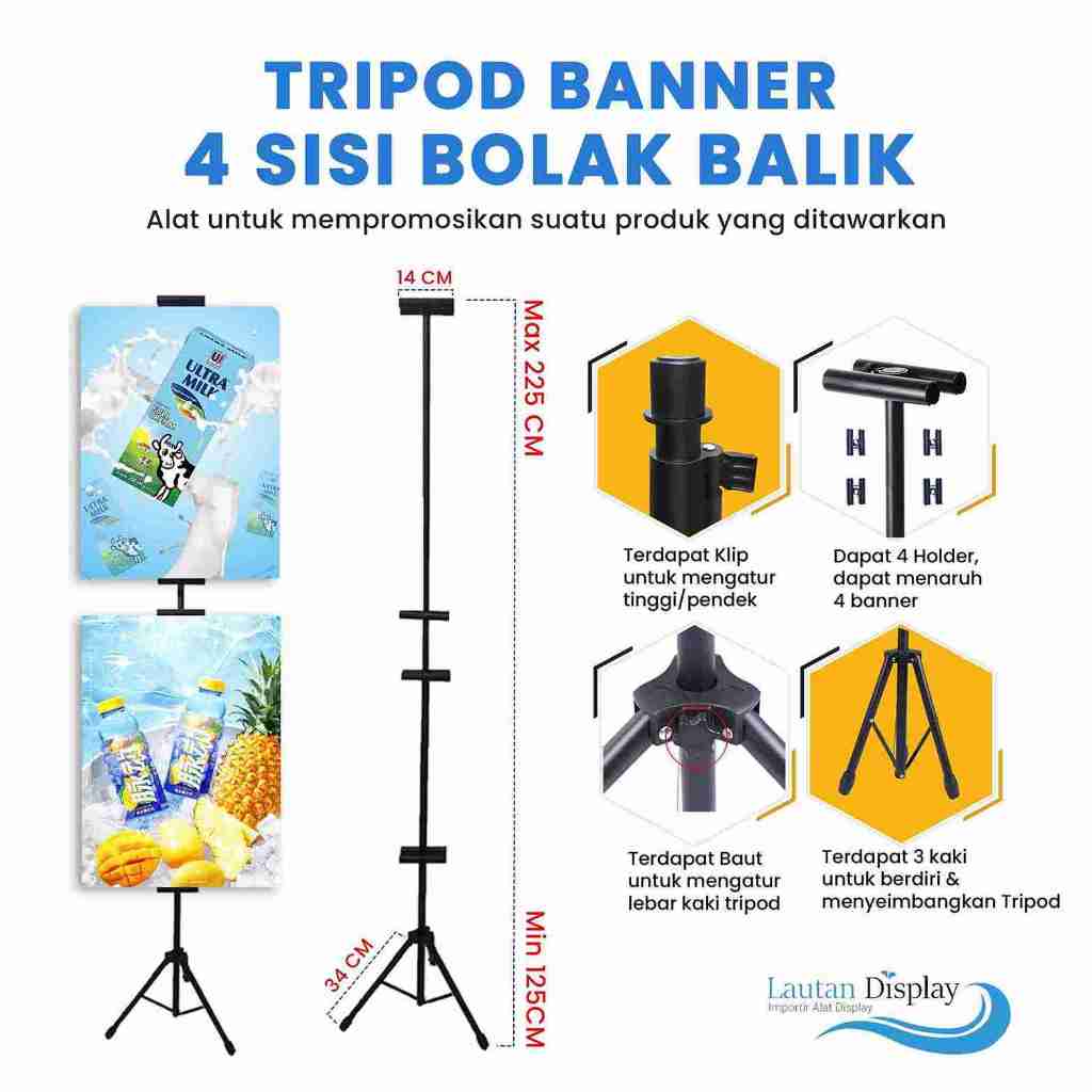 Jual Tripod Standing Banner 4 Sisi Stand Display Tripot Double Signage ...