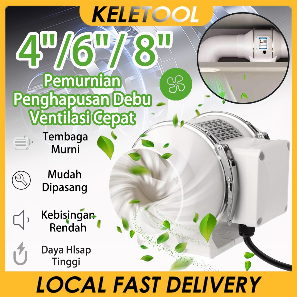 Jual 【Ready Stock】8/6/4 Inch 220V Kipas Angin Buang Diam Ekstraktor Air ...
