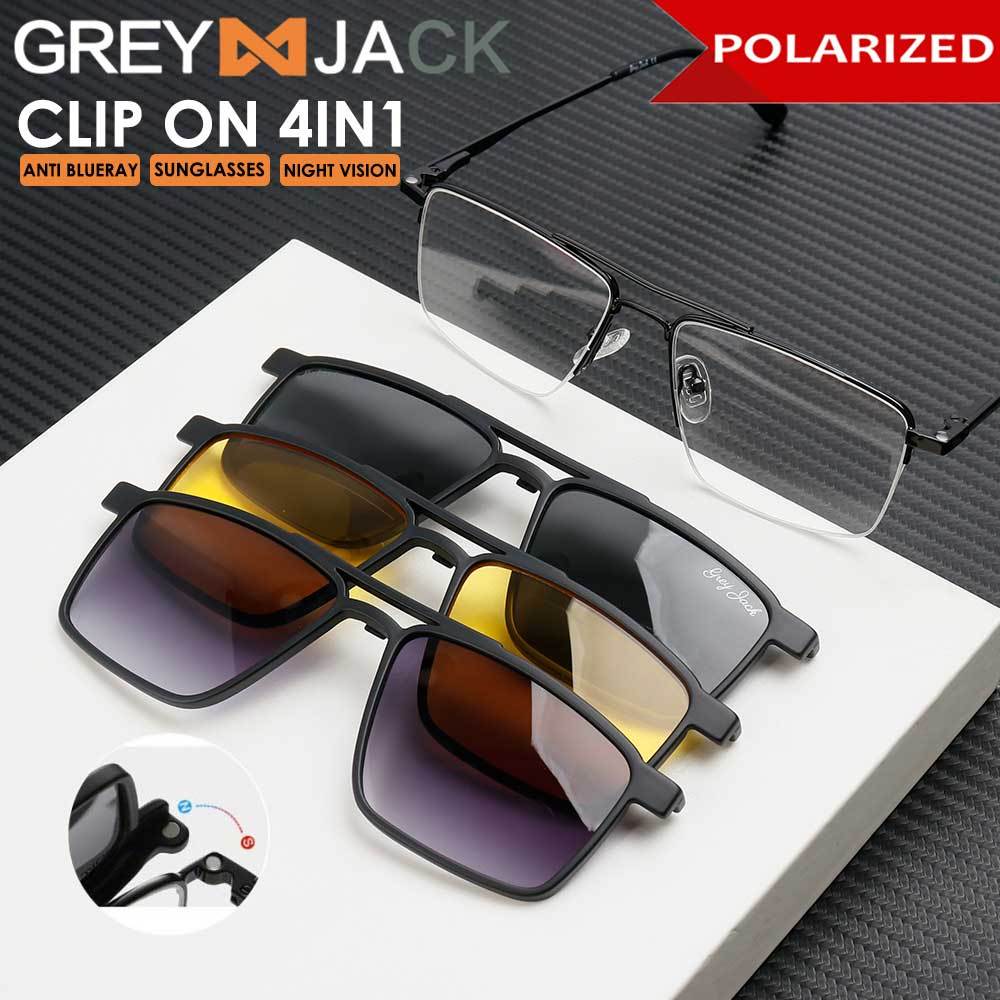 Jual Grey Jack Kacamata Clip On 4in 1 Free 3 Lensa Polarized Bahan Metal Model Aviator Bisa ...