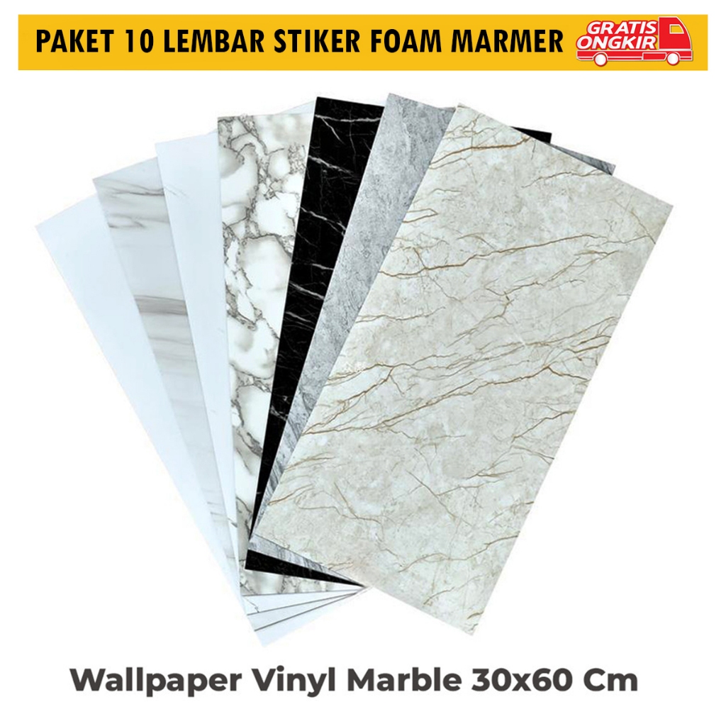 Jual Paket 10 Lembar Wallpaper Dinding Vinyl Marble 30 x 60 cm Sooku PVC Stiker - Sudah Ada Lem ...
