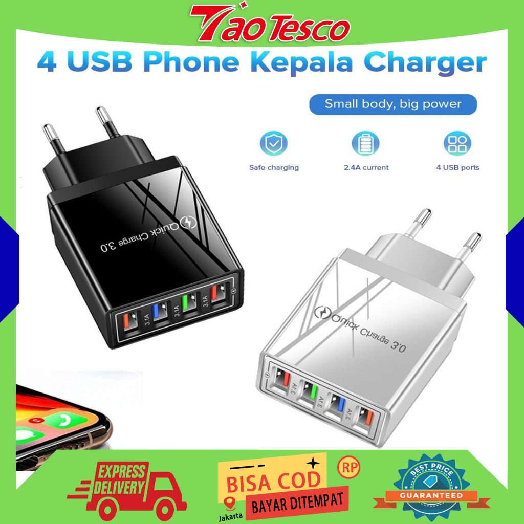 Jual Adapter Charger 5V 3.1A 4 Port USB Quick Charging 3.0 Adaptor ...
