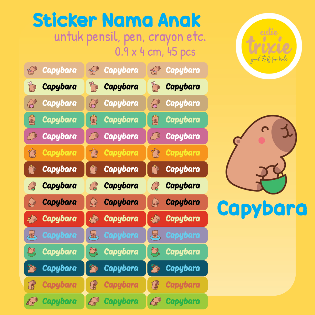 Jual Sticker label nama anak untuk pensil pen crayon Capybara | Shopee ...