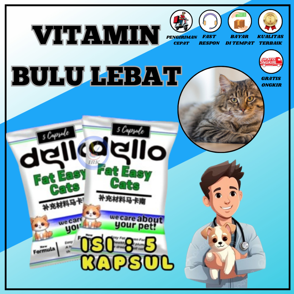 Jual Vitamin Suplemen Penggemuk Penambah Nafsu Makan Kucing Kapsul Dello FAT EASY CATS KEMASAN ...