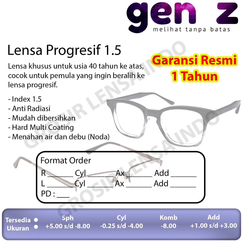 Jual Lensa Kacamata Progresif Clear 1.5 Gen Z | Shopee Indonesia