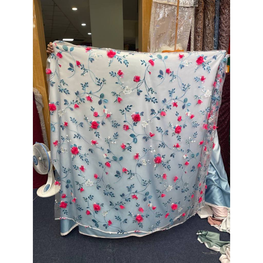 Jual Kain Kaca Organza Organdi Organza Motif 3D Bunga lebar 140 cm ...