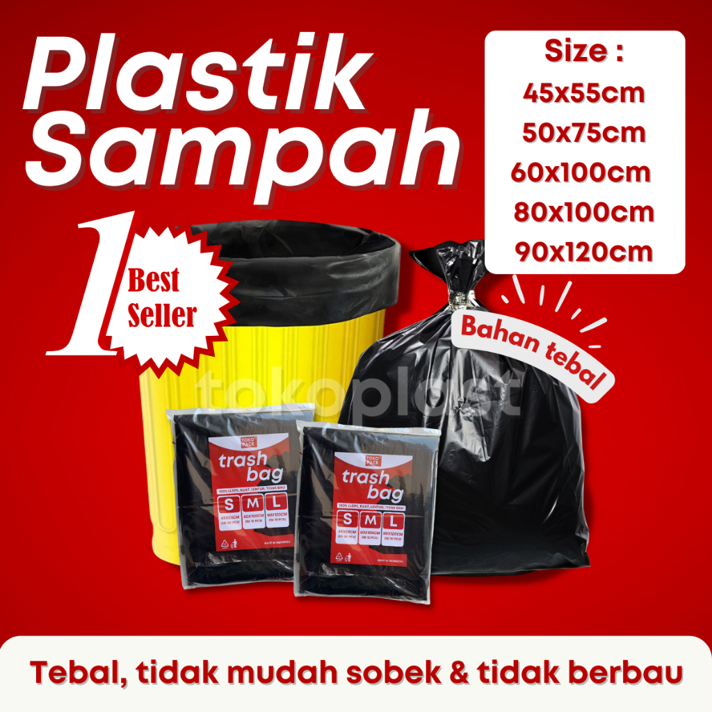 Jual KANTONG PLASTIK SAMPAH HITAM BESAR TRASH BAG UKURAN 45x55 - 50x75 - 60x100 - 80x100 ...