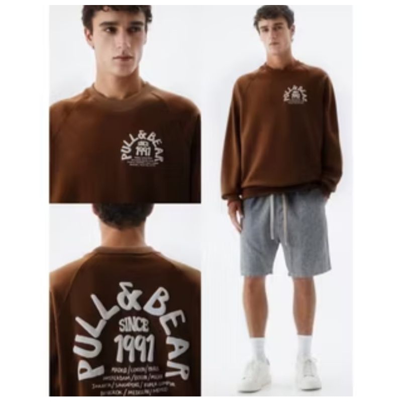 Jual Crewneck Pull&Bear Brown ORiginal | Shopee Indonesia