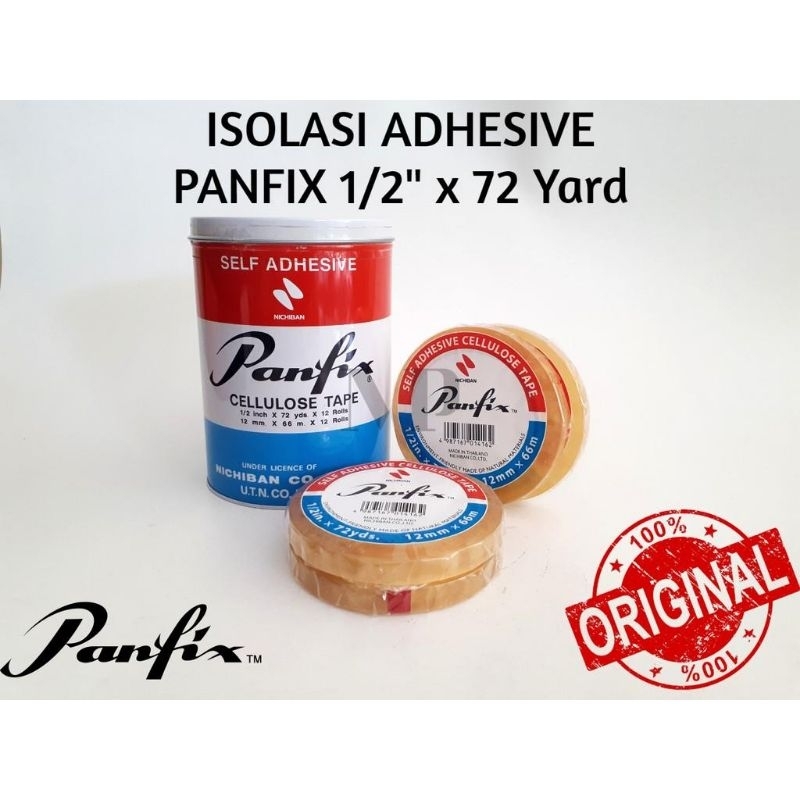 Jual Selotip / isolasi Panfix 1/2 Inch x 72 Yard 1 Kaleng ( 12 Rol ...