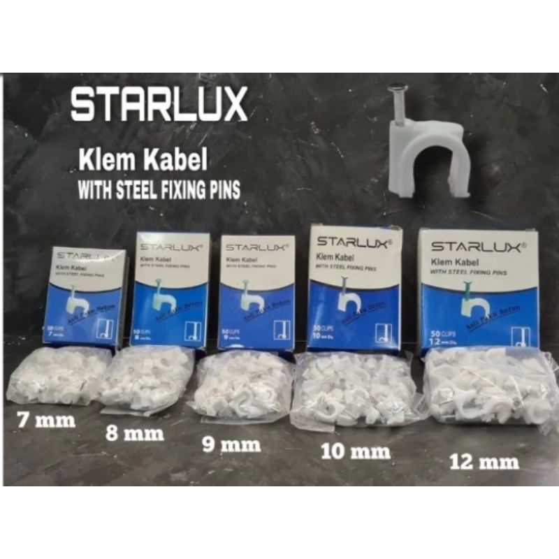 Jual STARLUX Klem Kabel Listrik 12mm 12 mm clip beton paku klip tembok ...