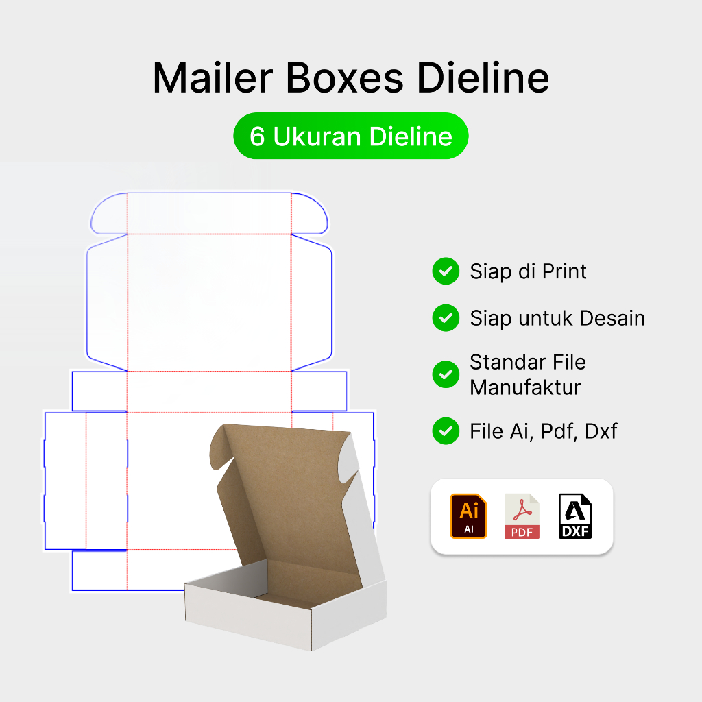 Jual Dieline Kemasan Box Mailer 6 Ukuran untuk Percetakan, Print, Box Produk, Box Kemasan, Kotak ...