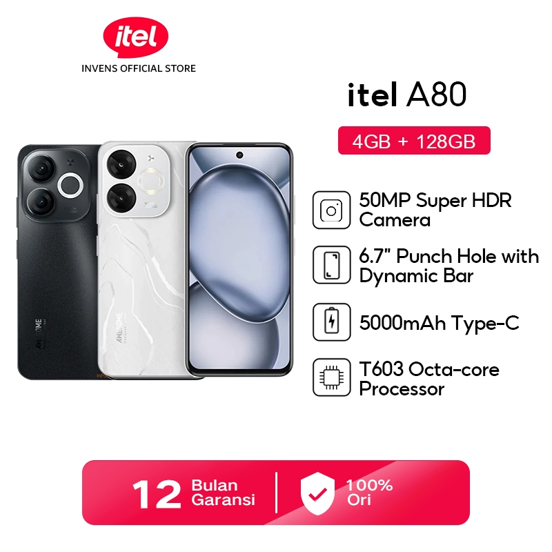 Jual Official Itel A80 4+4/128GB Memory - 50MP Super HDR Camera - Pioneering Design - 6.7" Punch ...