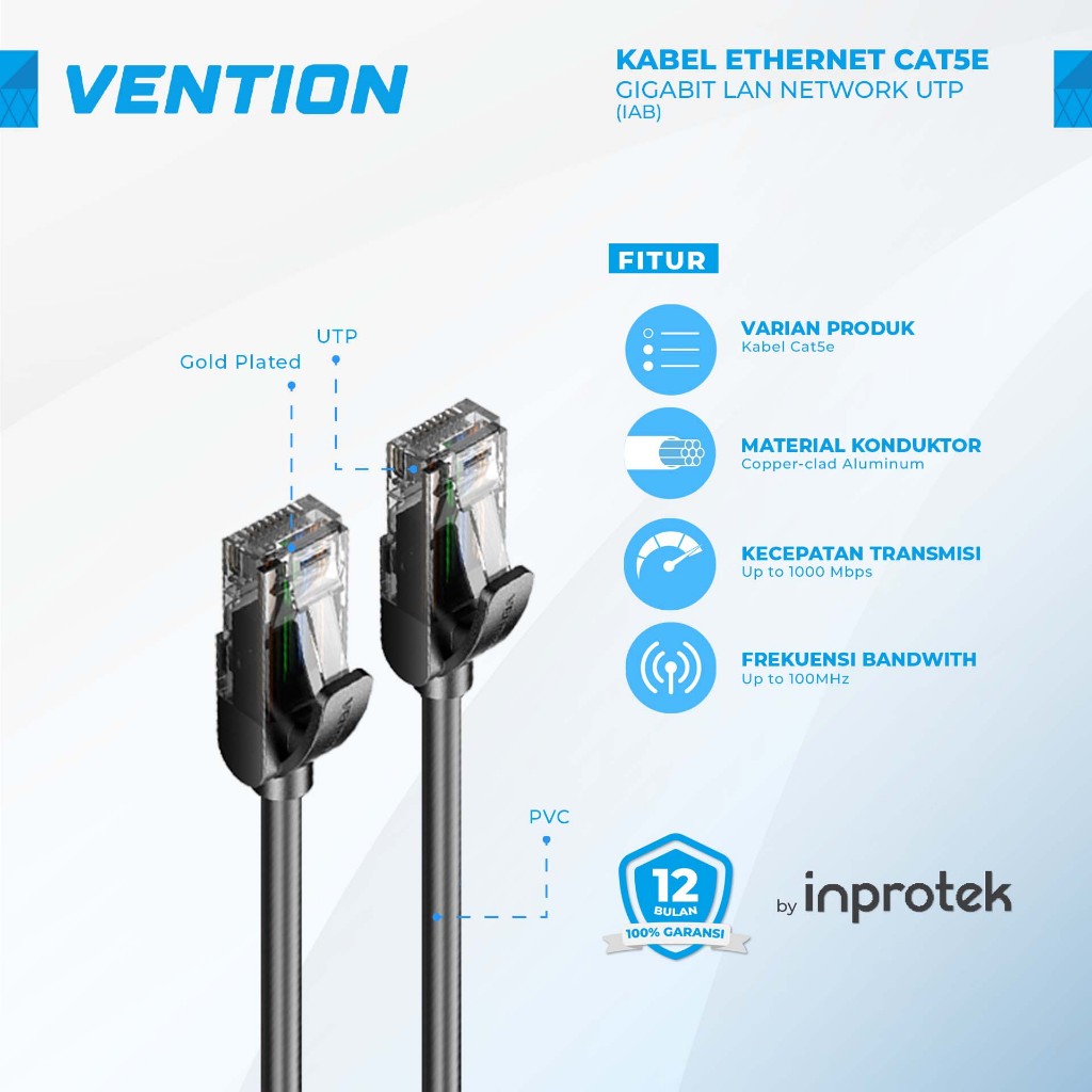 Jual Vention Kabel LAN Network Ethernet Cat.5e UTP RJ45 Male to Male ...