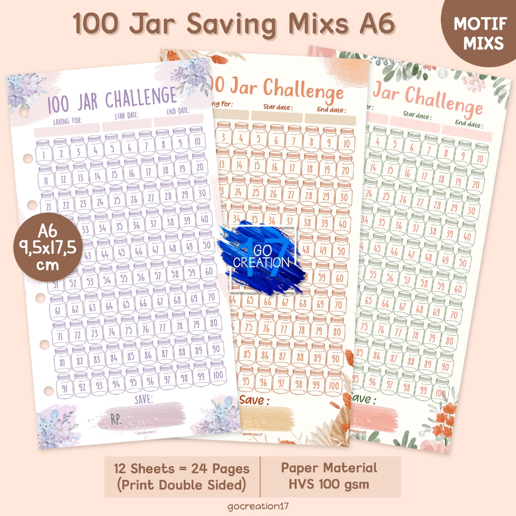 Jual Buku Planner Refill Kertas Binder Tantangan Nabung 100 Jar Saving Challenge Motif Premium ...