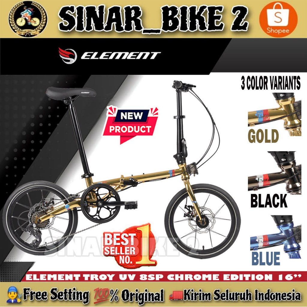 Jual Sepeda Lipat ELEMENT TROY UV CHROME EDITION Ukuran 16 Inch 8 Speed ...