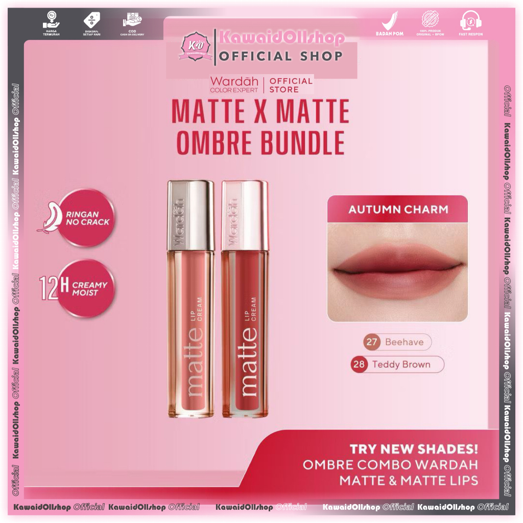 Jual PAKET OMBRE Wardah Exclusive Matte Lip Cream Matte Lip cream ...