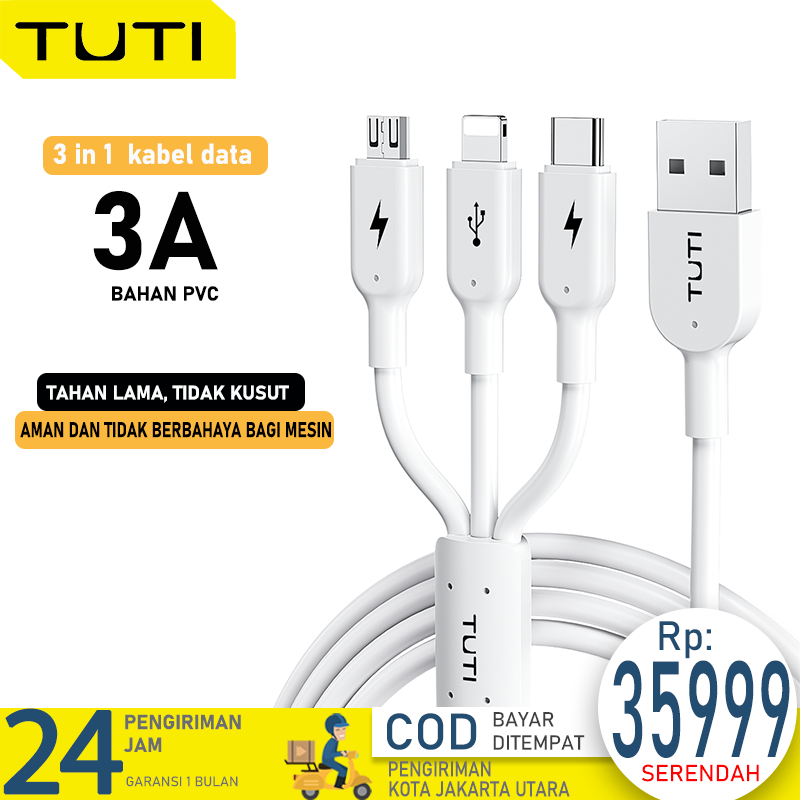 Jual Tuti Kabel Data 3 in 1 Fast Charging 1.2M 5A Type-C Lightning ...