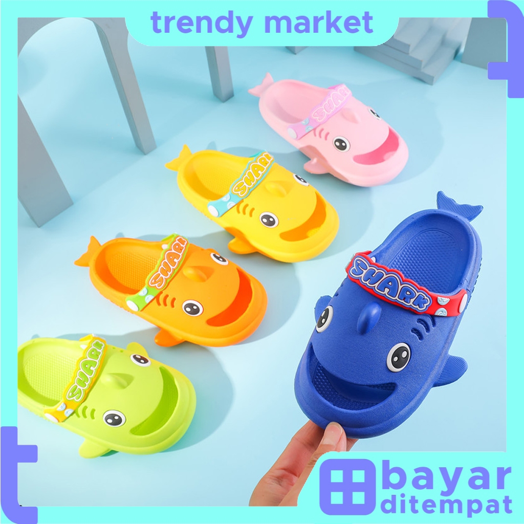 Jual TrendyMarket COD Sendal Anak Motif Ikan Hiu Lucu Sandal Slip On ...