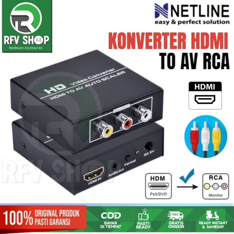 Jual Konverter HDMI to 3 RCA (AV) Audio Video Adapter Converter NETLINE | Shopee Indonesia