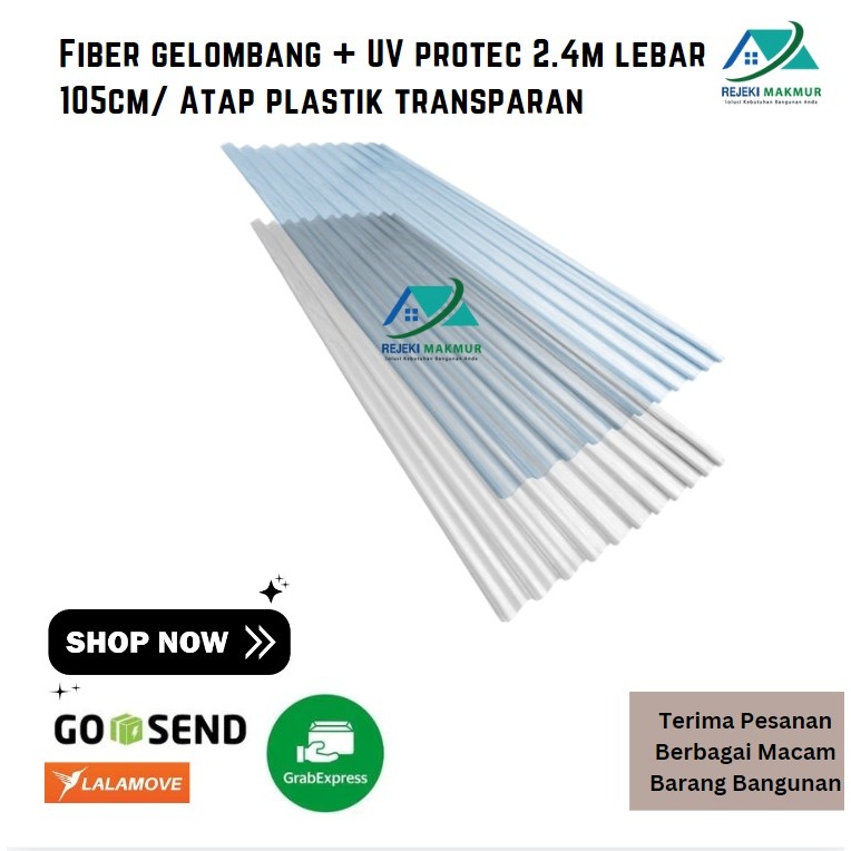 Jual Fiber gelombang + UV protec 2.4mx105cmx0.8mm putih susu/ Atap ...