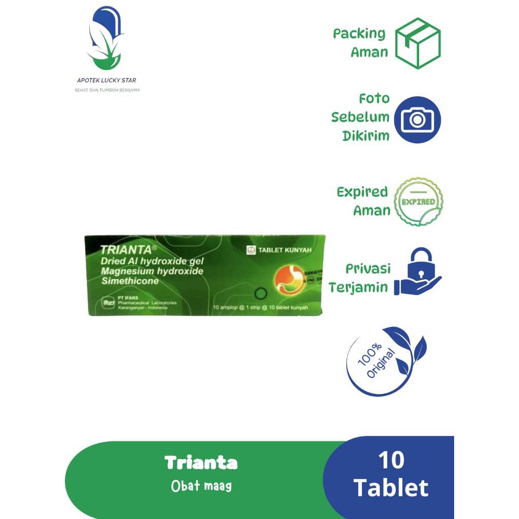 Jual TRIANTA BOX ISI 100 TABLET KUNYAH OBAT MAAG ,KEMBUNG DAN NYERI ...