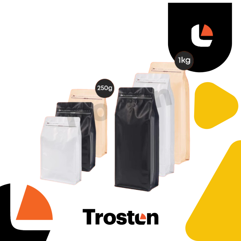 Jual Trosten Kemasan Kopi - Coffee Flat Bottom + Valve + Zipper 250 gram 1 kg dengan Alumunium ...