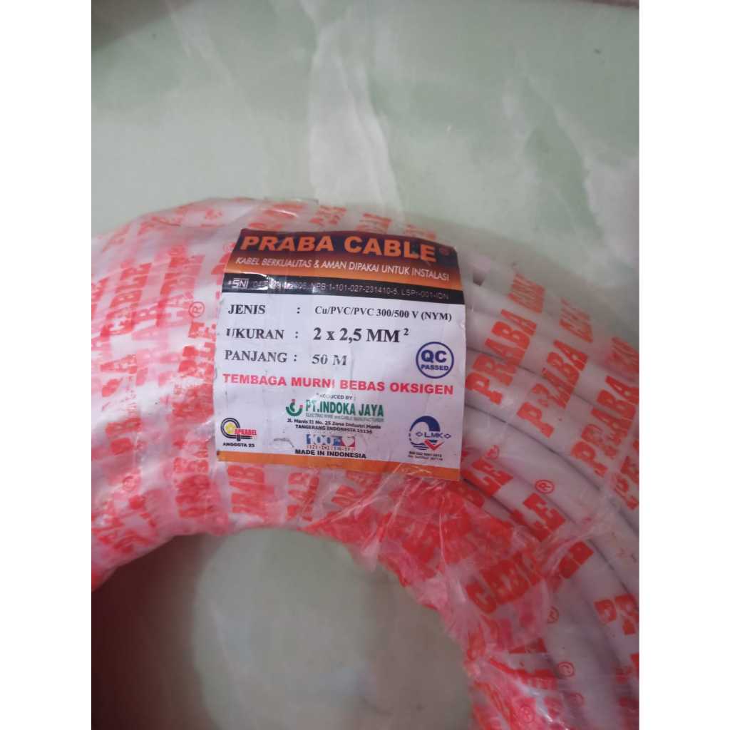 Jual Kabel Listrik Tembaga PRABA 2x2.5mm2 50M – PVC Tahan Panas ...