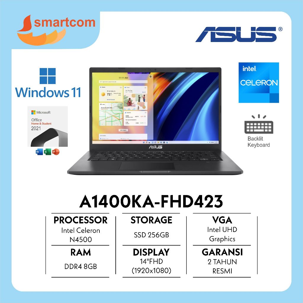 Jual Asus Vivobook 14 A1400KA-FHD423 Celeron N4500 8GB 256GB SSD 14 ...