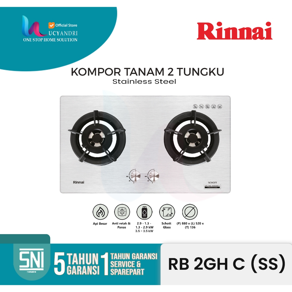 Jual Kompor Gas Tanam 2 Tungku Rinnai RB 2 GH C Banyak Pilihan Warna Kaca | Shopee Indonesia