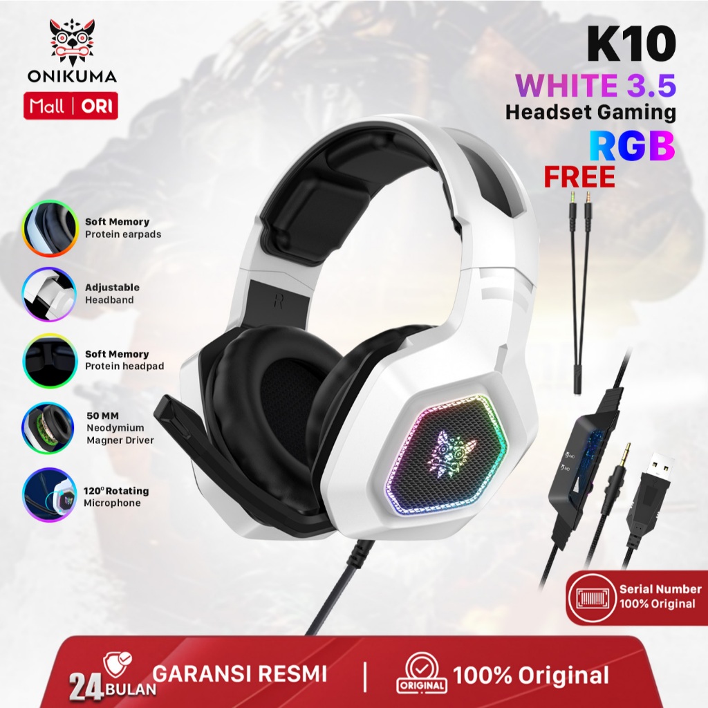 Jual ONIKUMA K10 Headphone Gaming White Original NEW 2024 - Headphone ...
