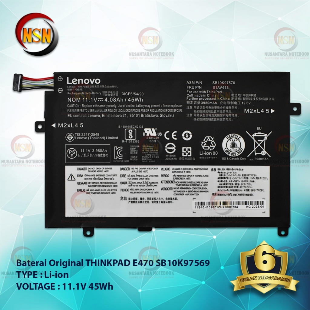 Jual Battery Baterai Original Laptop Lenovo Thinkpad E470 SB10K97569 11.1V 45Wh | Shopee Indonesia