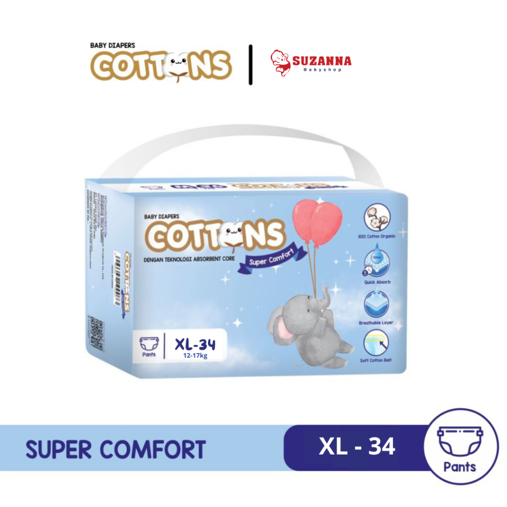 Jual Cottons Baby Diapers Super Comfort XL34 Pants - Popok Bayi | Shopee Indonesia