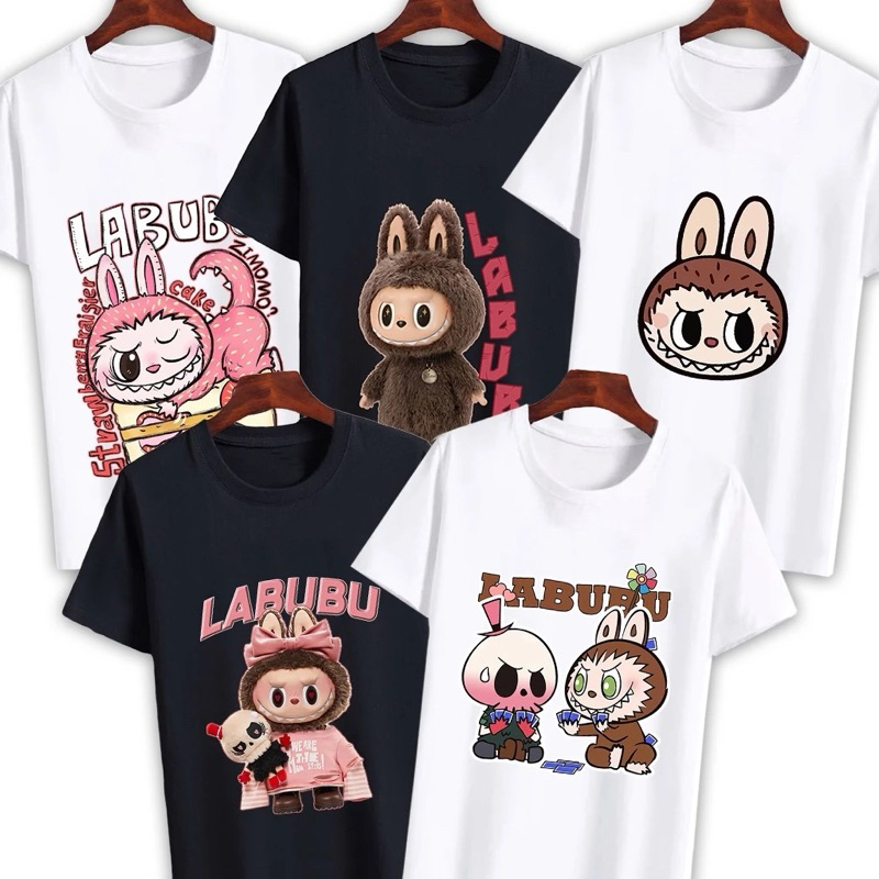 Jual Kaos Boneka Labubu Pria Wanita Unisex Hitam Putih Lengan Pendek ...