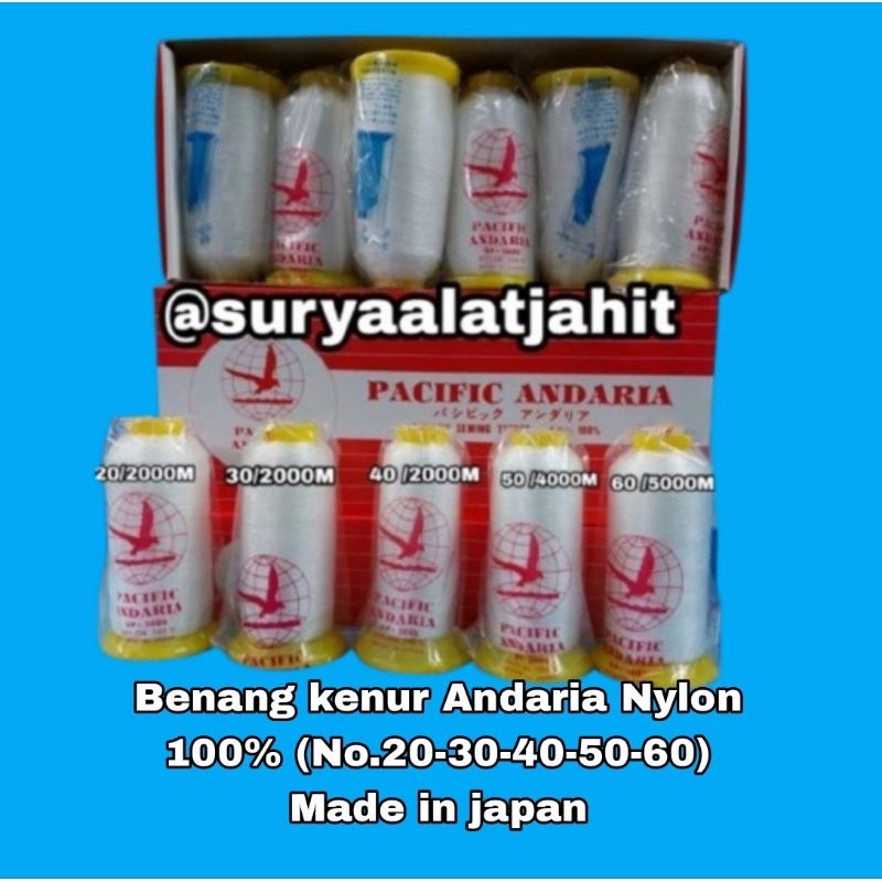 Jual Benang Kenur no.20/30/40/50/60 Andaria nylon 100% rp.31.500/pcs ...