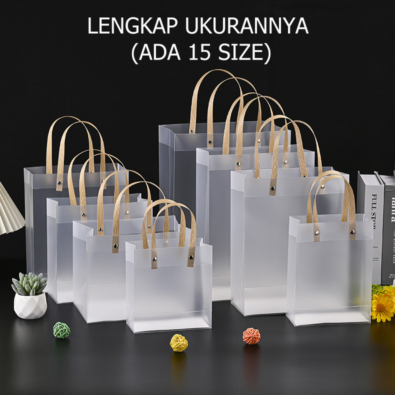 Jual Tas Mika Doff Plastic Tote Bag Transparent Bening Goodie Bag ...