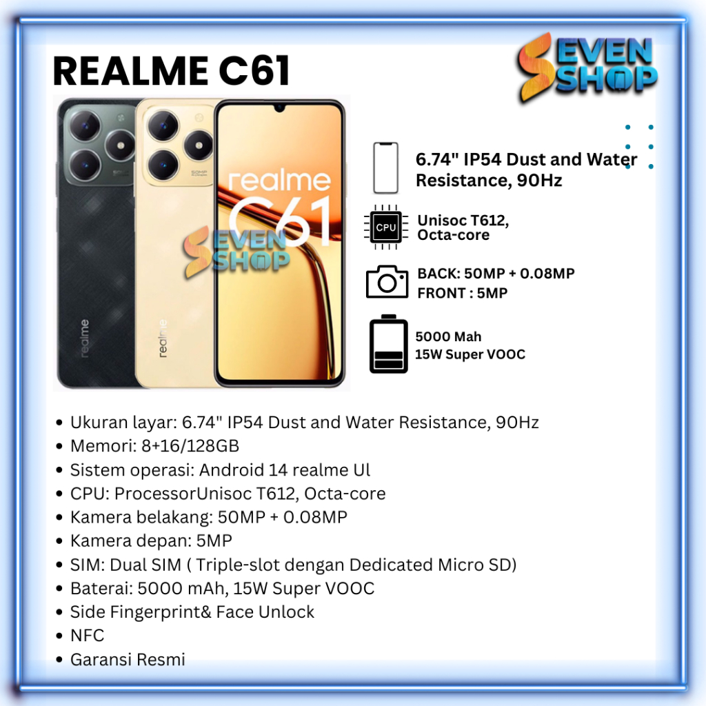 Jual Realme C61 NFC RAM 8+16/128GB Garansi Resmi | Shopee Indonesia