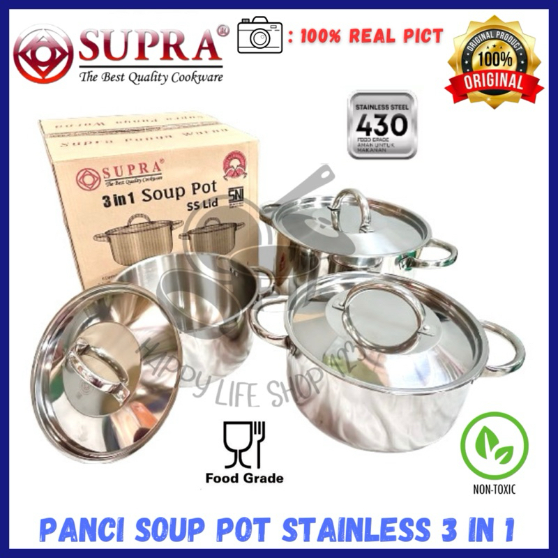 Jual SUPRA Panci Soup Pot Stainless 3IN1 (36cm/32cm/28cm) / Panci Sop ...