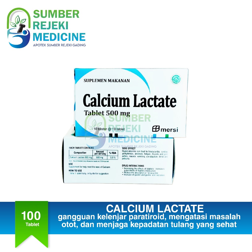 Jual Calcium Lactate 500mg BOX 10 Strip (Isi 100 Tablet) - Memenuhi ...