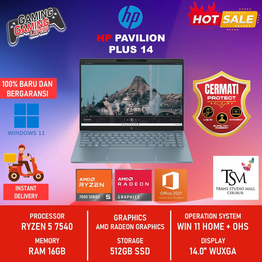 Jual HP Pavilion Plus 14 Ryzen 5 7540 16GB 512GB SSD W11 OHS 14.0Wuxga ...