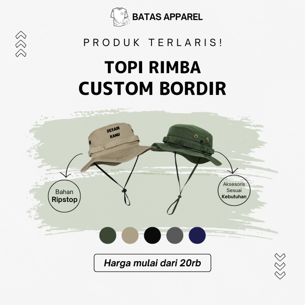 Jual Topi Rimba Custom Boridr/Sablon Kualitas Premium - Topi Gunung ...