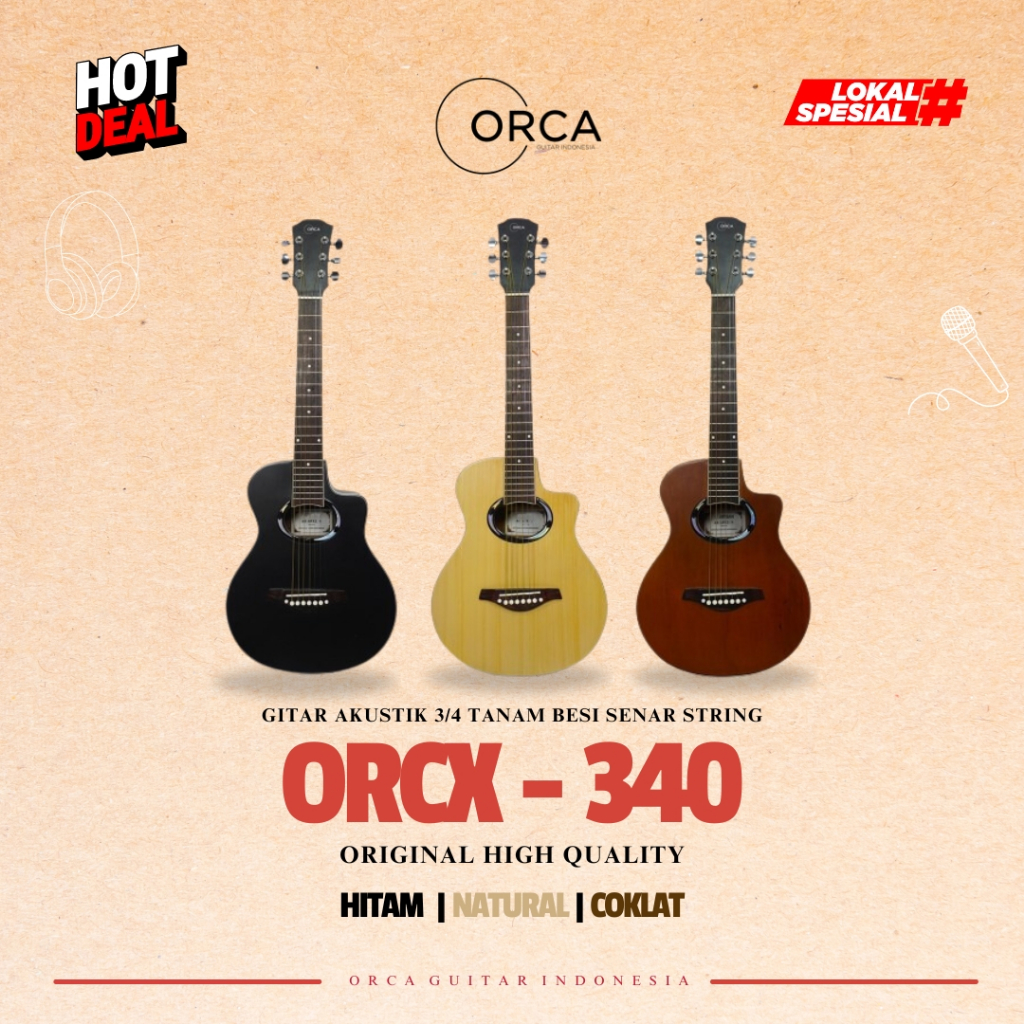Jual ORCA Gitar Akustik 3/4 Tanam Besi ORCX - 340 Senar String Guitar | Shopee Indonesia