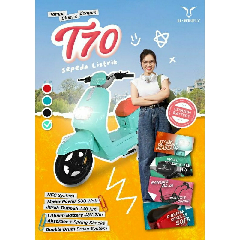 Jual Uwinfly Sepeda Listrik T70 Baterai LITHIUM Terbaru 2024 Garansi ...