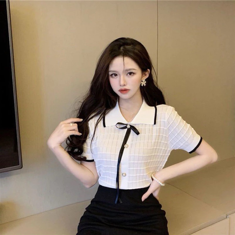 Jual Korean Knit Top Stripes / Collar Knit Baju Rajut Wanita Berkerah Terbaru (A227) | Shopee ...